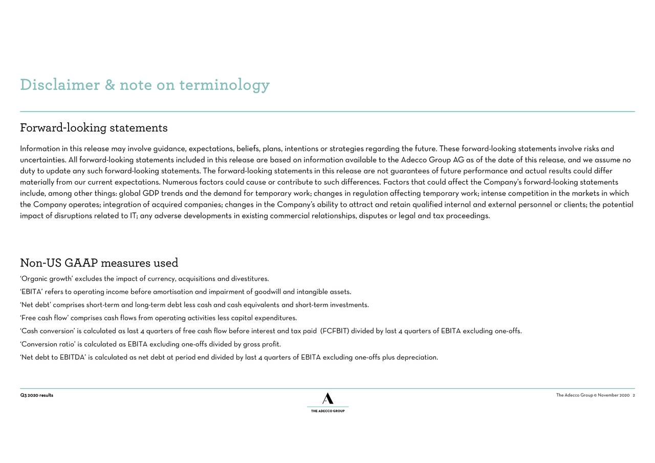 Adecco Group AG 2020 Q3 - Results - Earnings Call Presentation (OTCMKTS:AHEXF) | Seeking Alpha