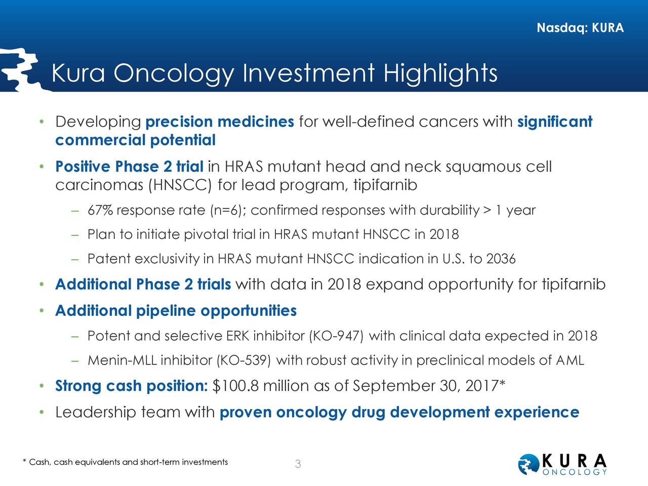 Kura Oncology 2017 Q3 - Results - Earnings Call Slides - Kura Oncology ...