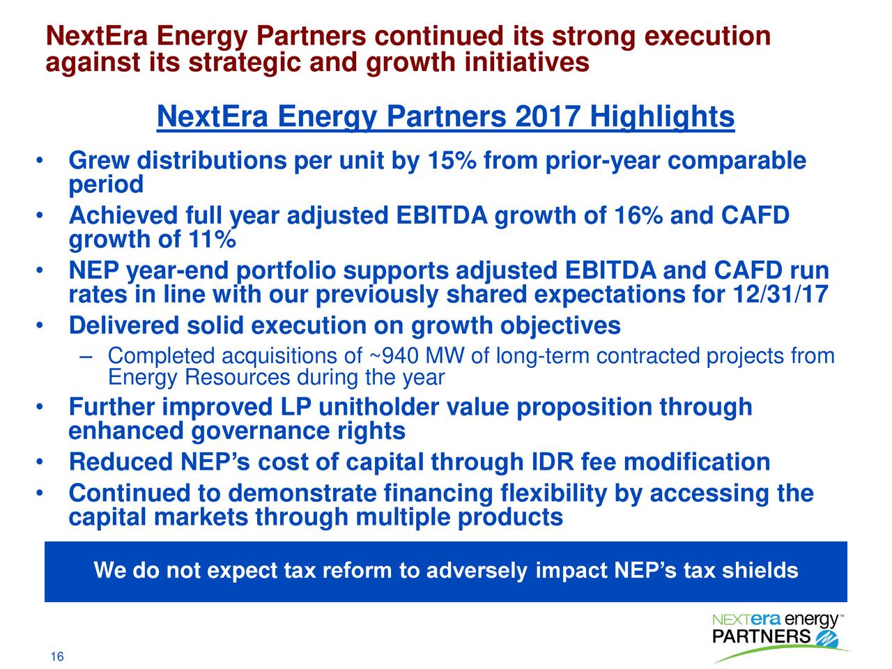 NextEra Energy Partners, LP 2017 Q4 - Results - Earnings Call Slides ...