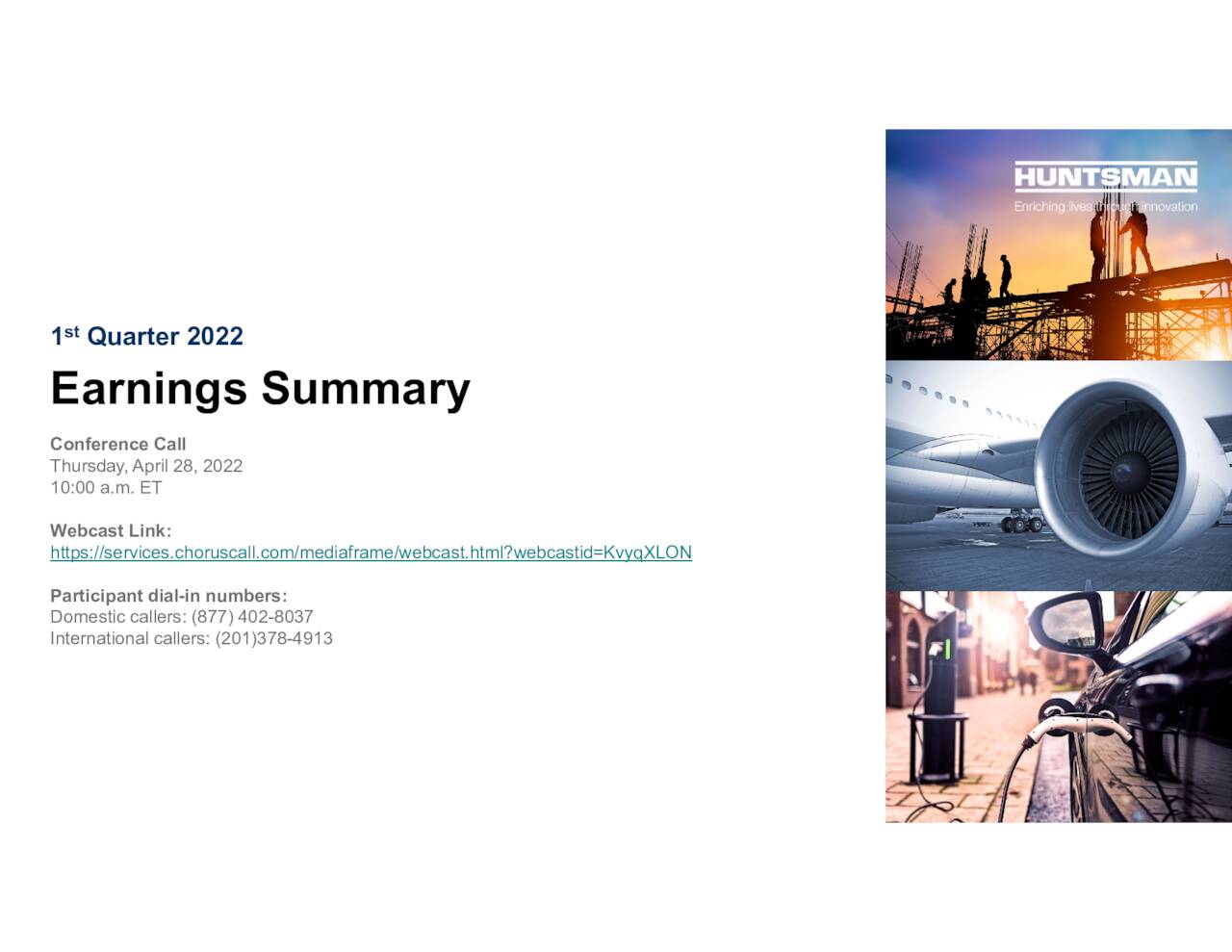 Huntsman Corporation 2022 Q1 - Results - Earnings Call Presentation (NYSE:HUN) | Seeking Alpha