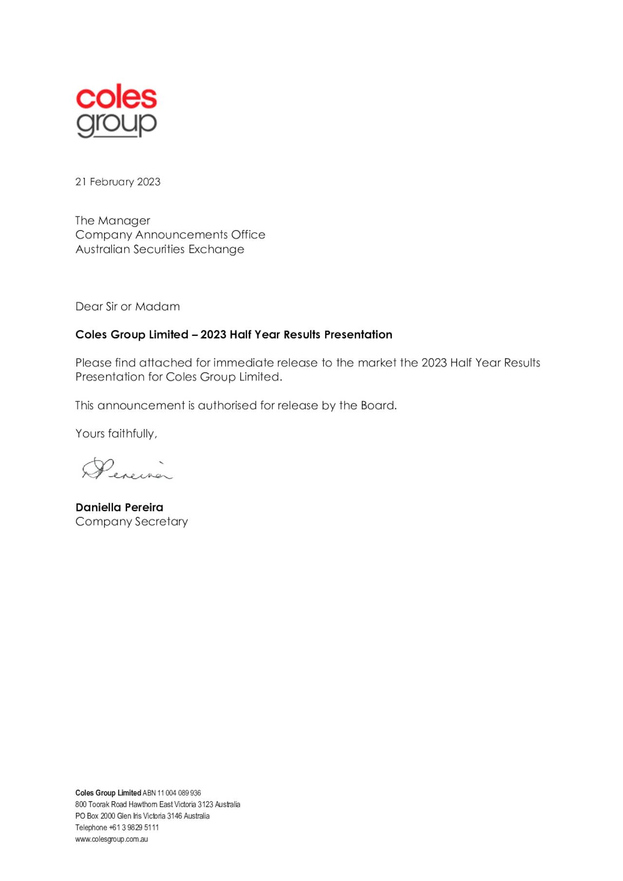 Coles Group Ltd. 2023 Q2 - Results - Earnings Call Presentation ...