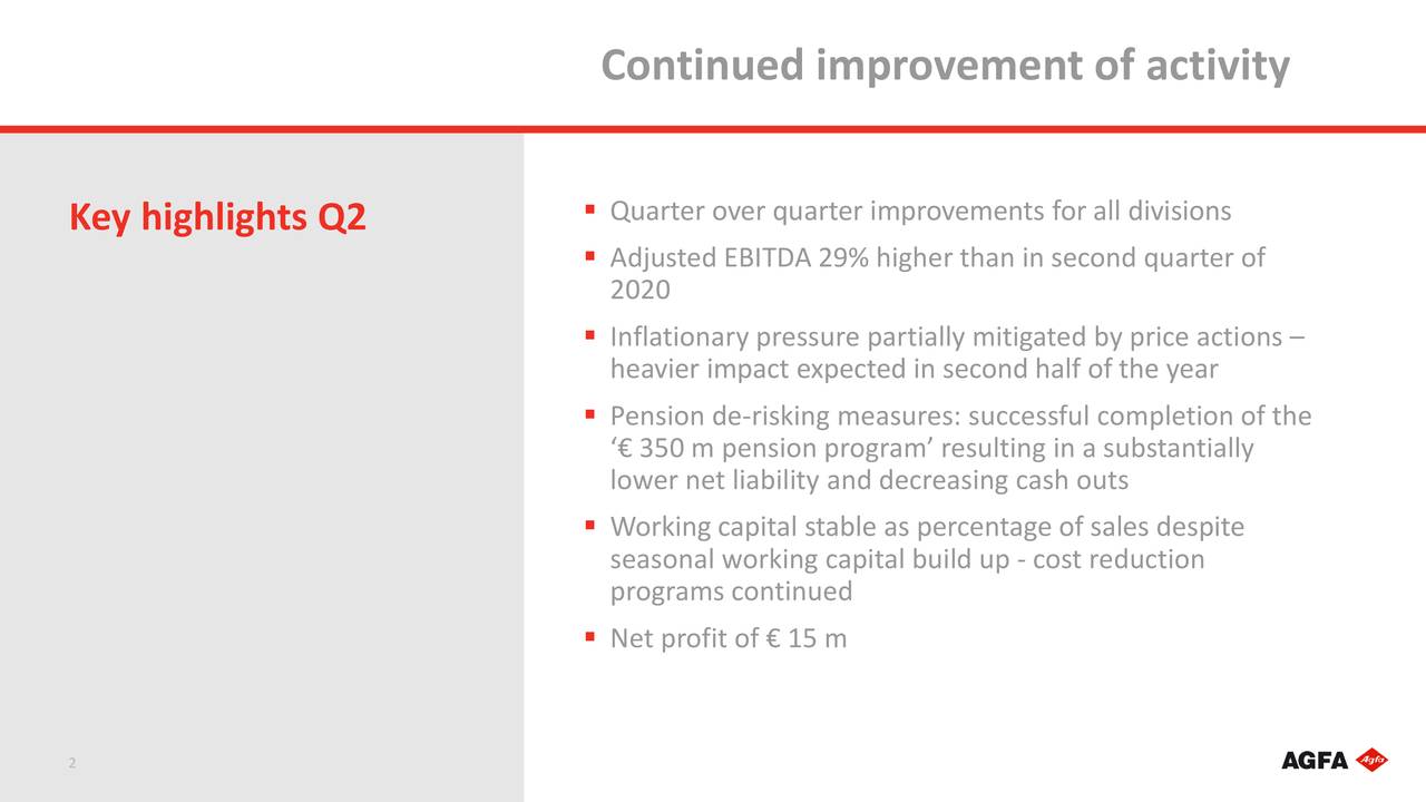 Agfa-Gevaert NV 2021 Q2 - Results - Earnings Call Presentation (OTCMKTS:AFGVF) | Seeking Alpha