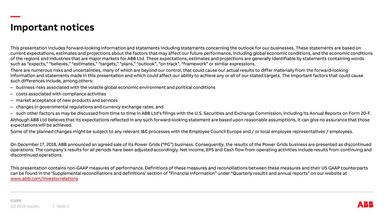 ABB Ltd 2019 Q3 - Results - Earnings Call Presentation (OTCMKTS:ABBNY) | Seeking Alpha