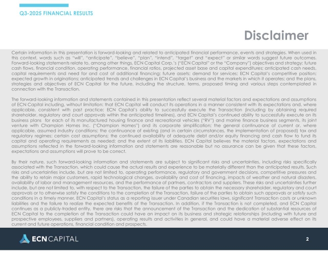 ECN Capital Corp. 2025 Q3 - Results - Earnings Call Presentation (TSX ...