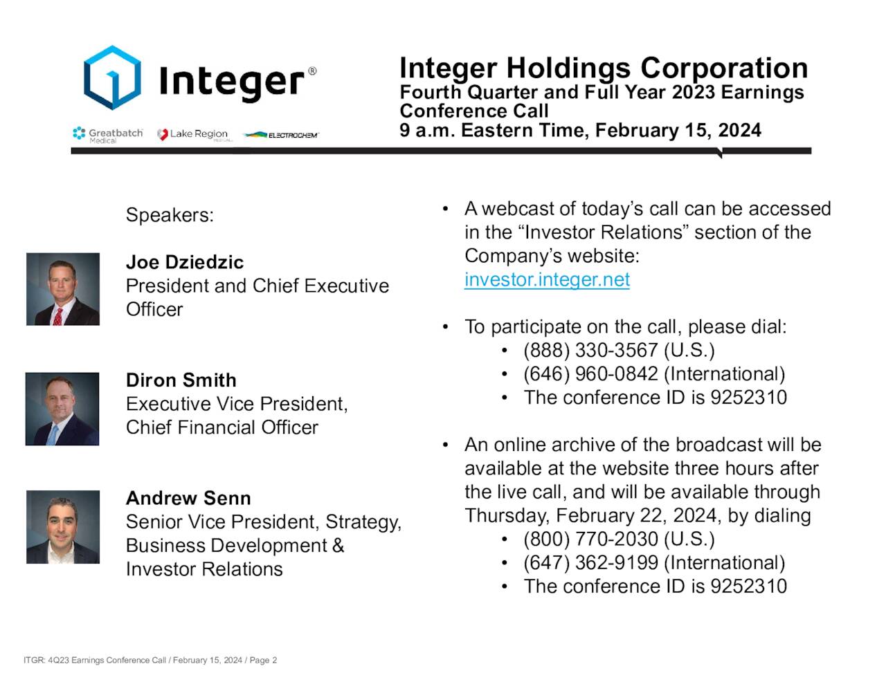 Integer Holdings Corporation 2023 Q4 - Results - Earnings Call ...