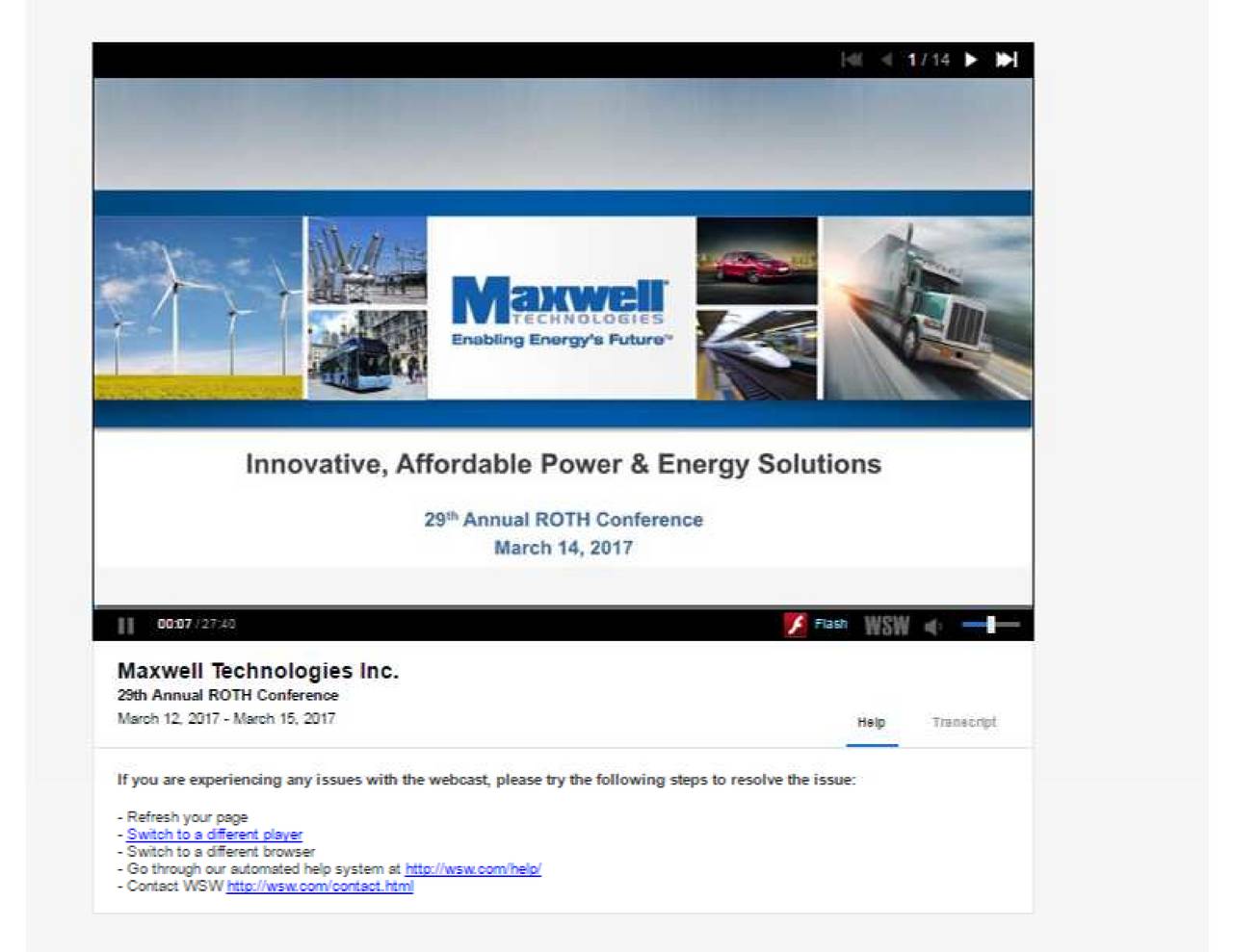 Maxwell Technologies (MXWL) Presents At 29th Annual ROTH Conference (NASDAQ:MXWL-DEFUNCT-1239 ...