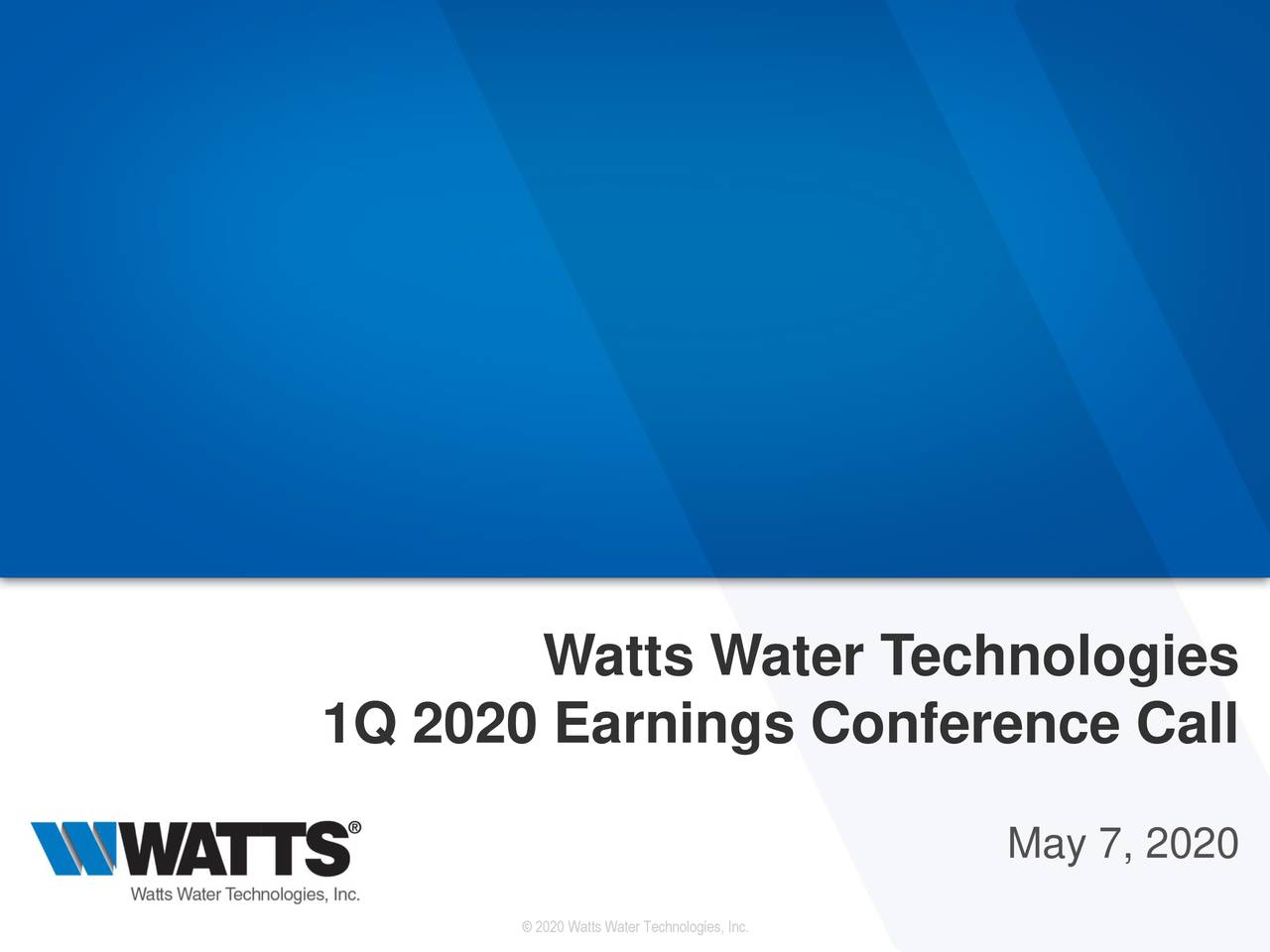 Watts Water Technologies, Inc. 2020 Q1 - Results - Earnings Call ...
