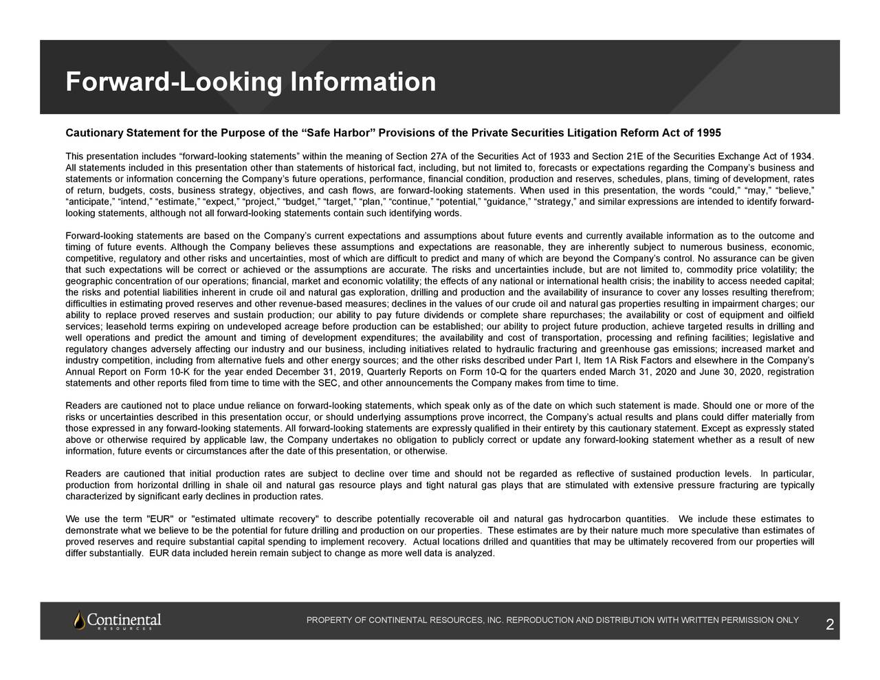 Continental Resources Inc 2020 Q3 Results Earnings Call