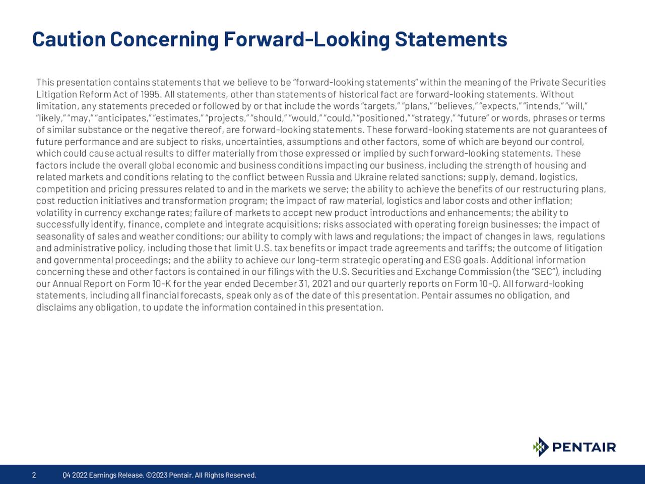 Pentair plc 2022 Q4 - Results - Earnings Call Presentation (NYSE:PNR ...