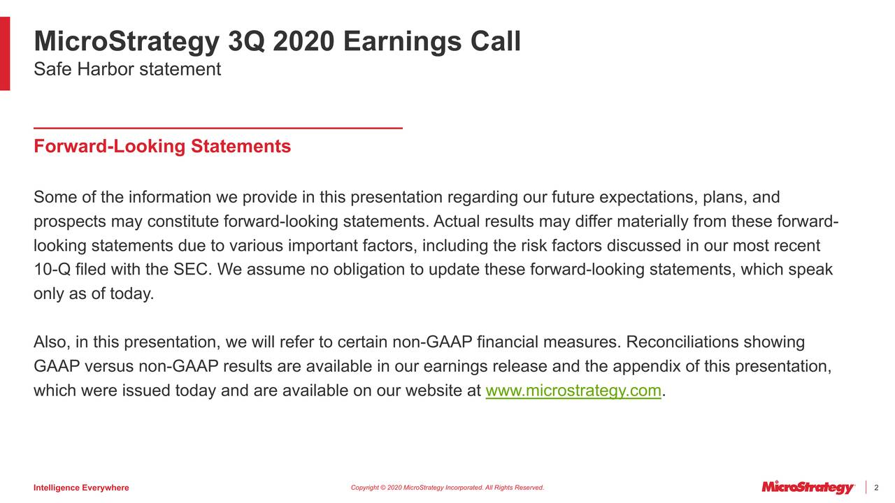 MicroStrategy Incorporated 2020 Q3 - Results - Earnings Call Presentation (NASDAQ:MSTR ...