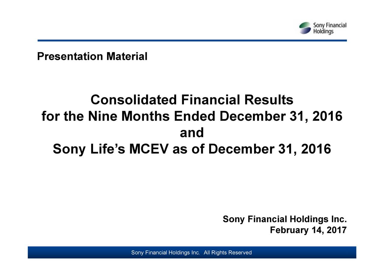 Sony Financial Holdings Inc. ADR 2017 Q3 - Results - Earnings Call ...