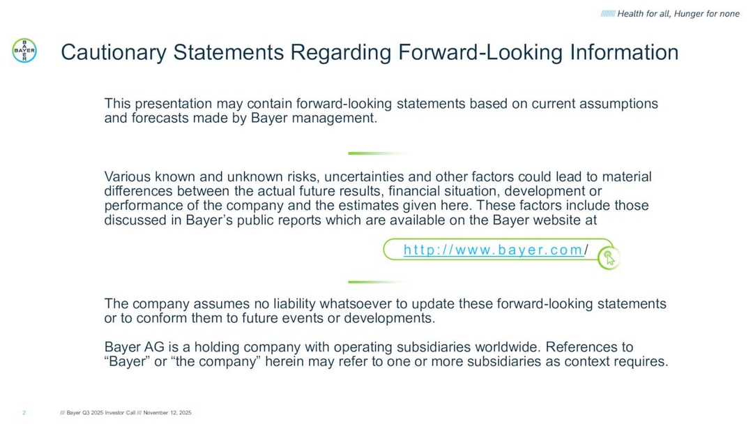 Bayer Aktiengesellschaft 2025 Q3 - Results - Earnings Call Presentation ...