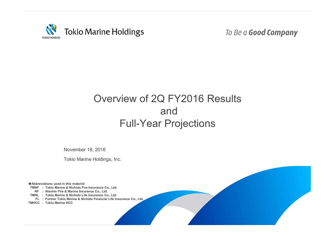 Tokio Marine Holdings, Inc. ADR 2016 Q2 - Results - Earnings Call ...