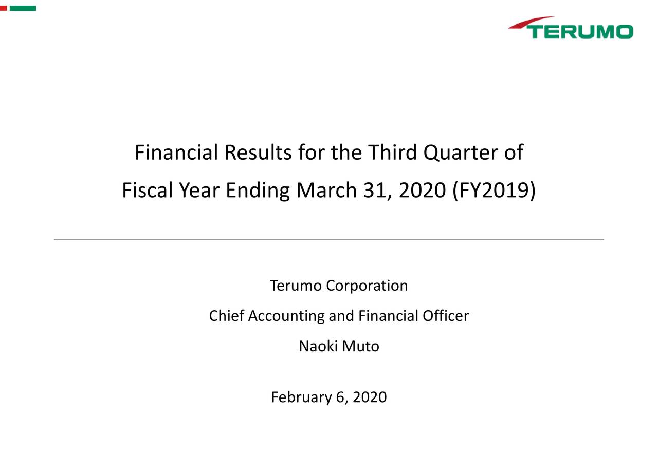 Terumo Corporation 2020 Q3 - Results - Earnings Call Presentation (OTCMKTS:TRUMF) | Seeking Alpha