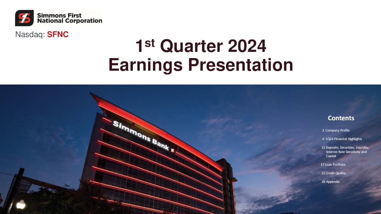 Simmons First National Corporation 2024 Q1 - Results - Earnings Call Presentation (NASDAQ:SFNC ...