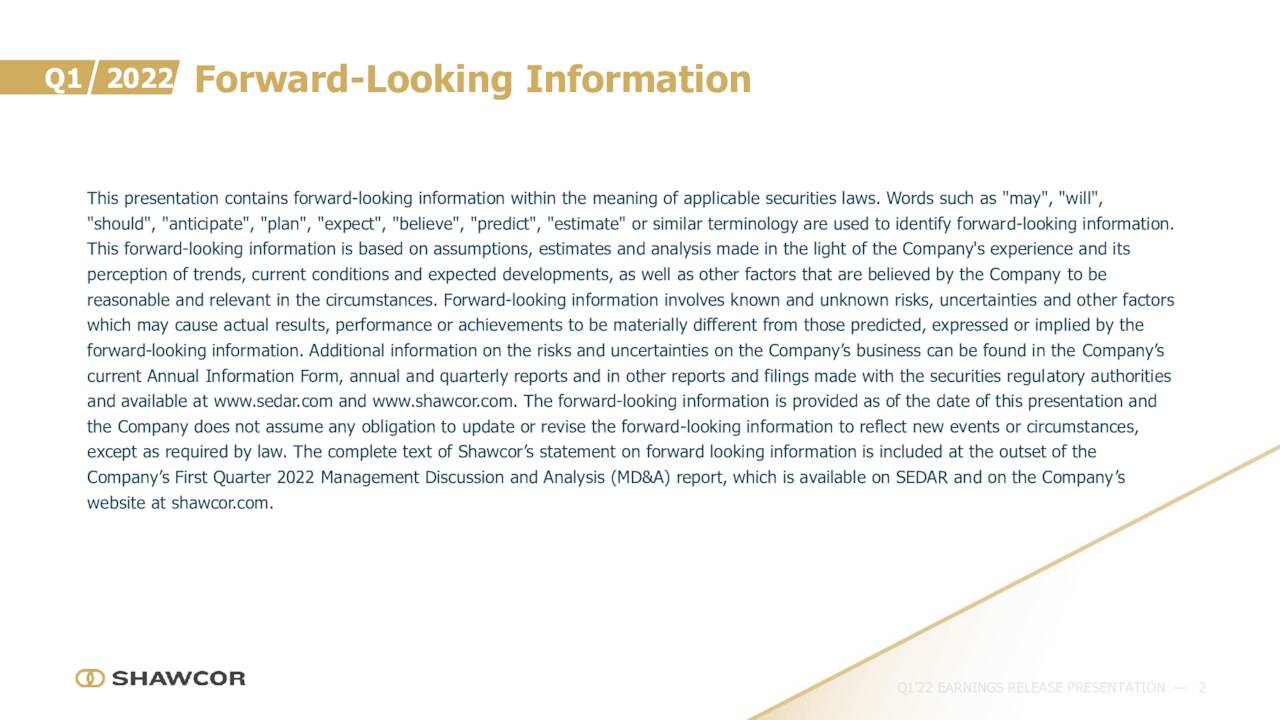 Shawcor Ltd. 2022 Q1 - Results - Earnings Call Presentation (OTCMKTS:MTTRF) | Seeking Alpha