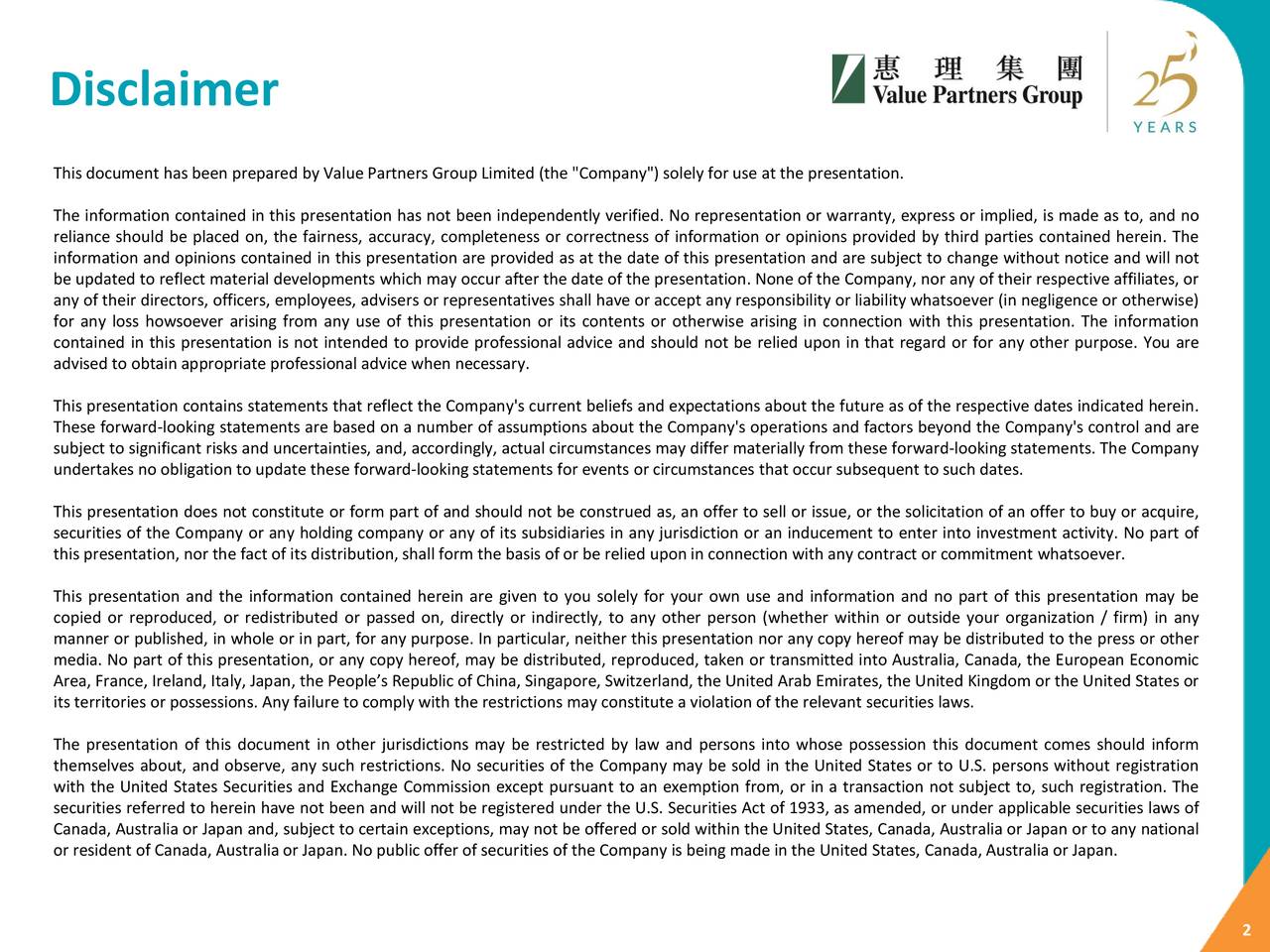 Value Partners Group, Ltd. 2018 Q2 - Results - Earnings Call Slides ...