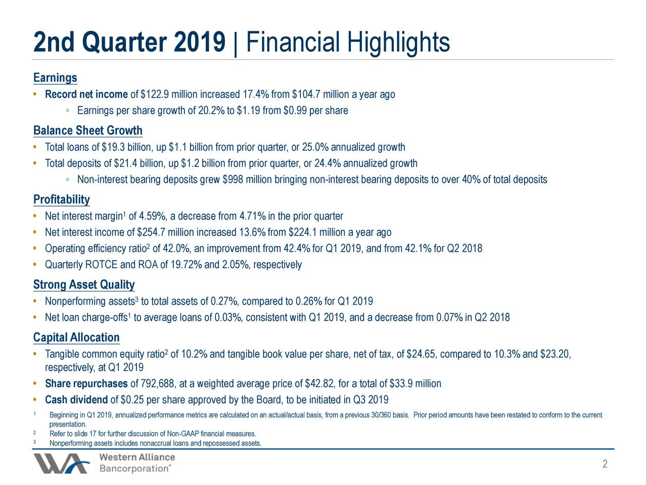 Western Alliance Bancorporation 2019 Q2 - Results - Earnings Call Slides (NYSE:WAL) | Seeking Alpha