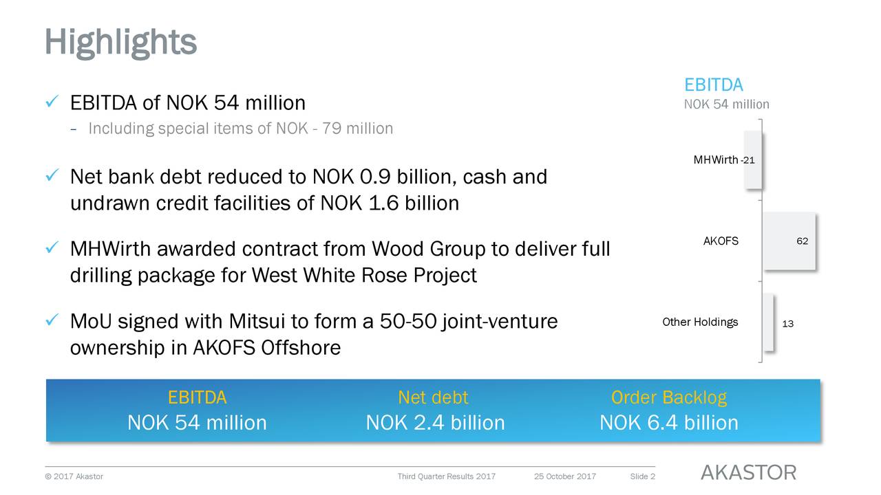 AKASTOR ASA ASA ADR 2017 Q3 - Results - Earnings Call Slides (OTCMKTS:AKKVF) | Seeking Alpha
