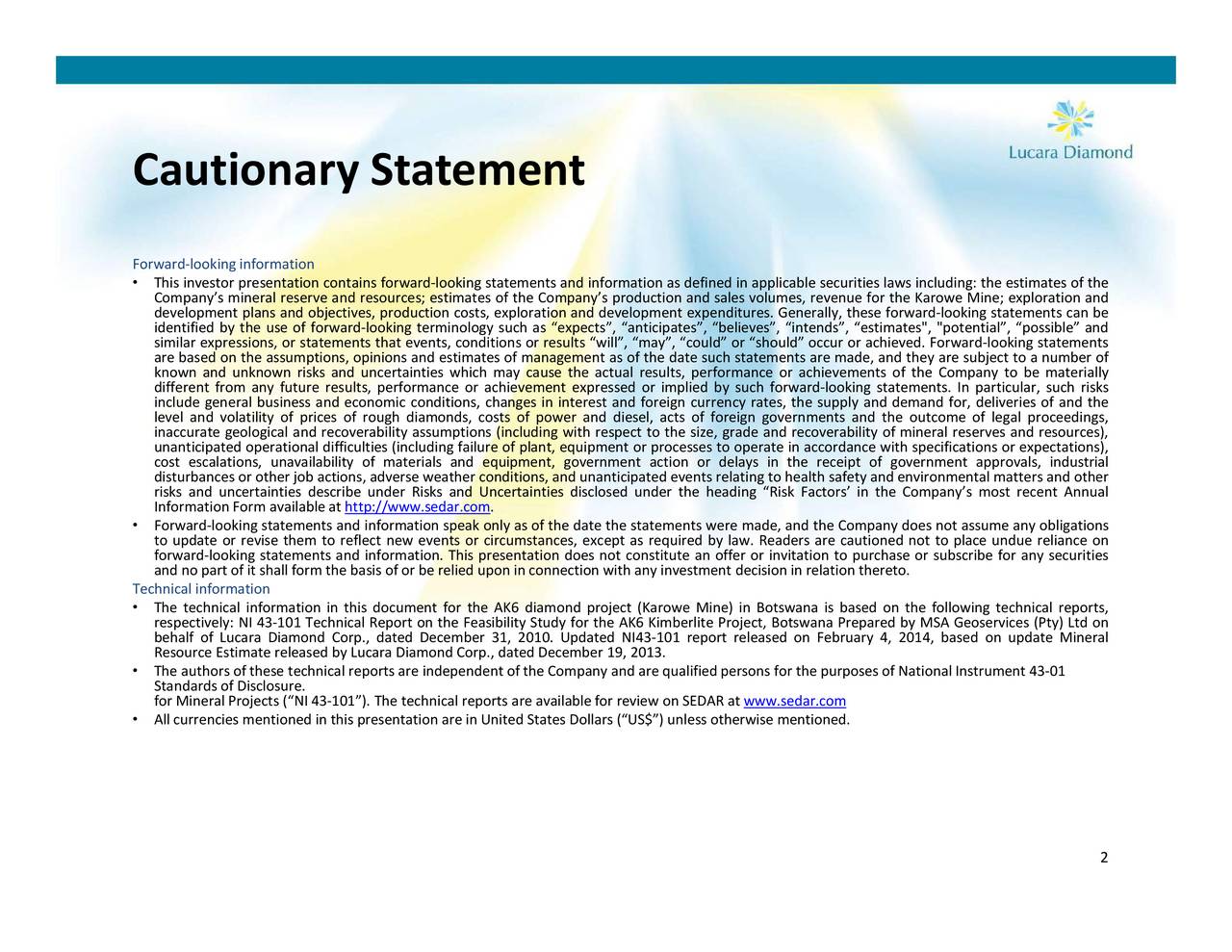 Lucara Diamond Corp. 2016 Q4 - Results - Earnings Call Slides (OTCMKTS ...