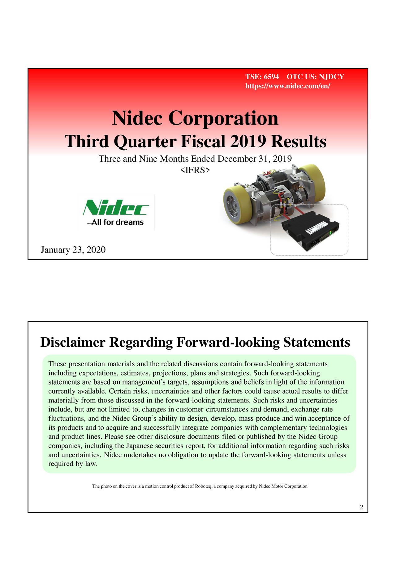 Nidec Corporation 2019 Q3 - Results - Earnings Call Presentation ...