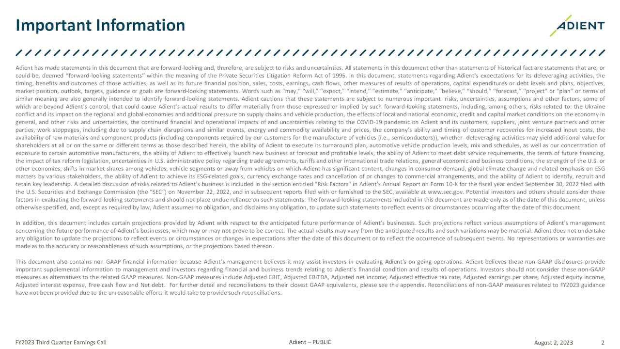 Adient plc 2023 Q3 - Results - Earnings Call Presentation (NYSE:ADNT ...
