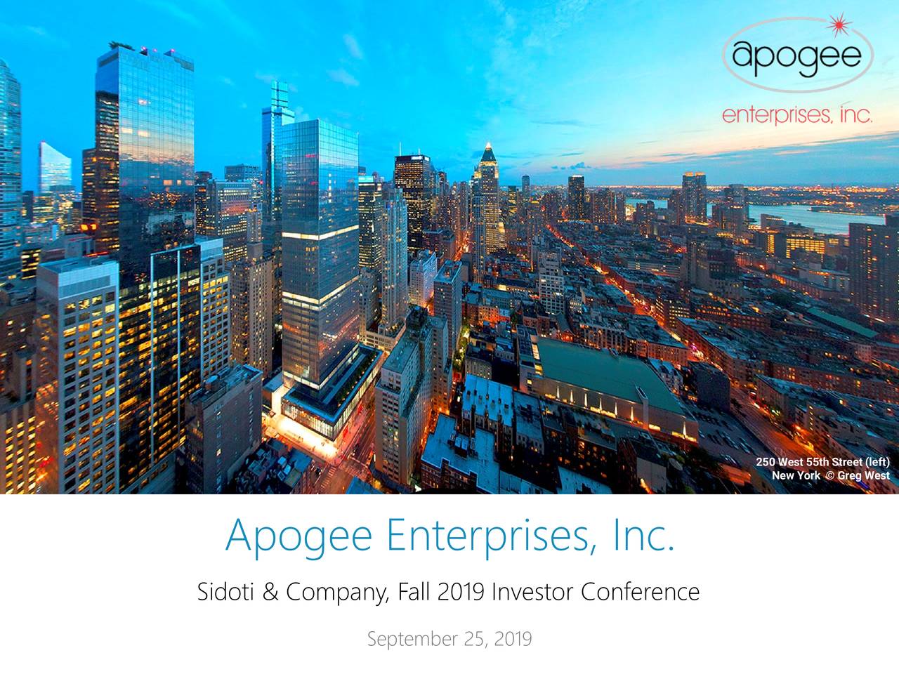 Apogee Enterprises (APOG) Presents At Sidoti & Company, Fall 2019 ...