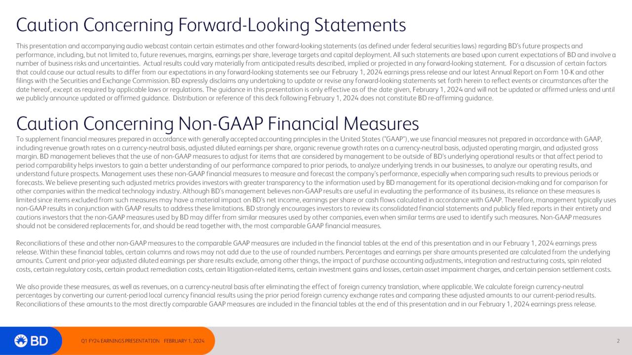 Becton, Dickinson and Company 2024 Q1 - Results - Earnings Call ...