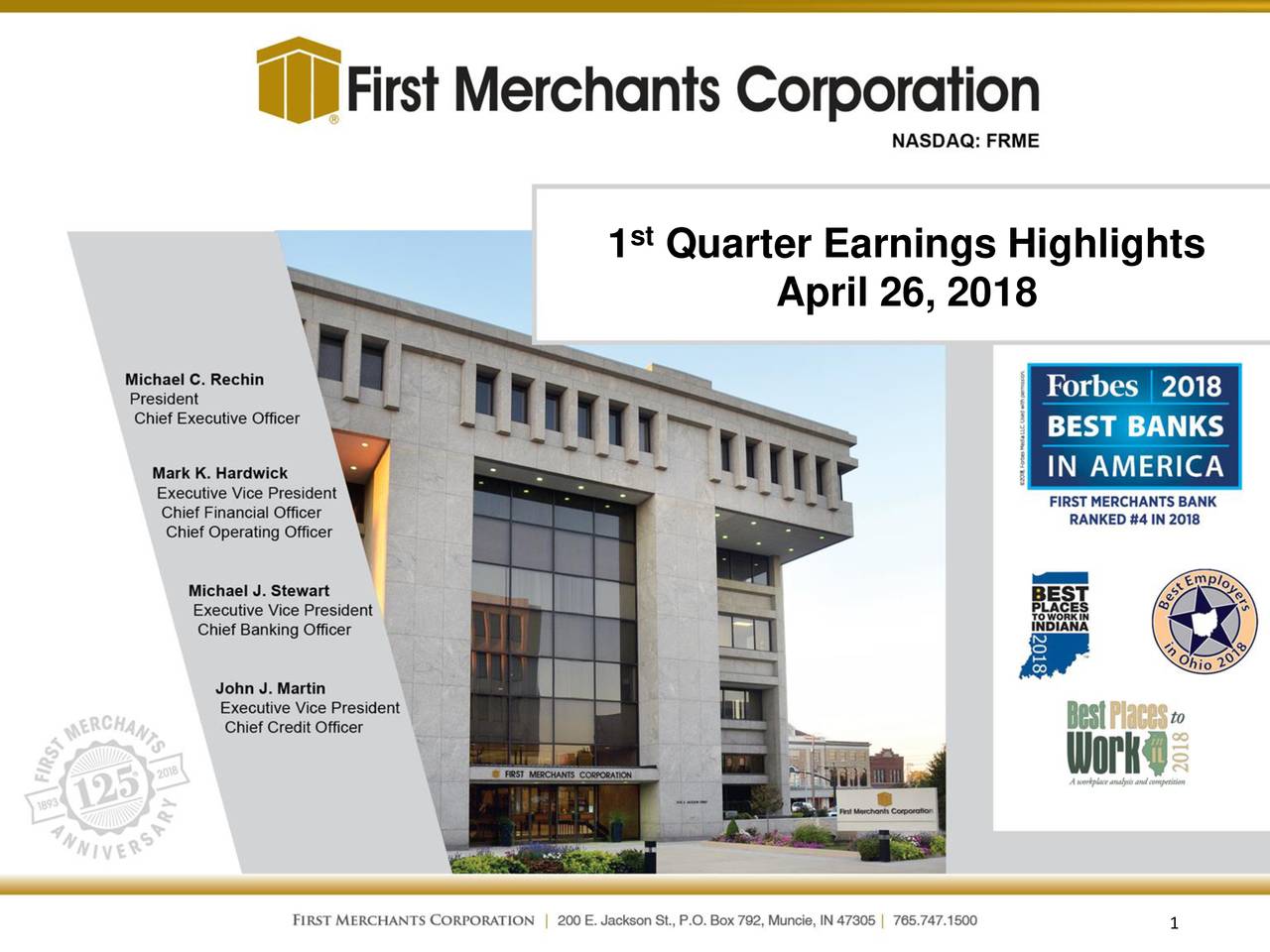 First Merchants Corporation 2018 Q1 - Results - Earnings Call Slides ...