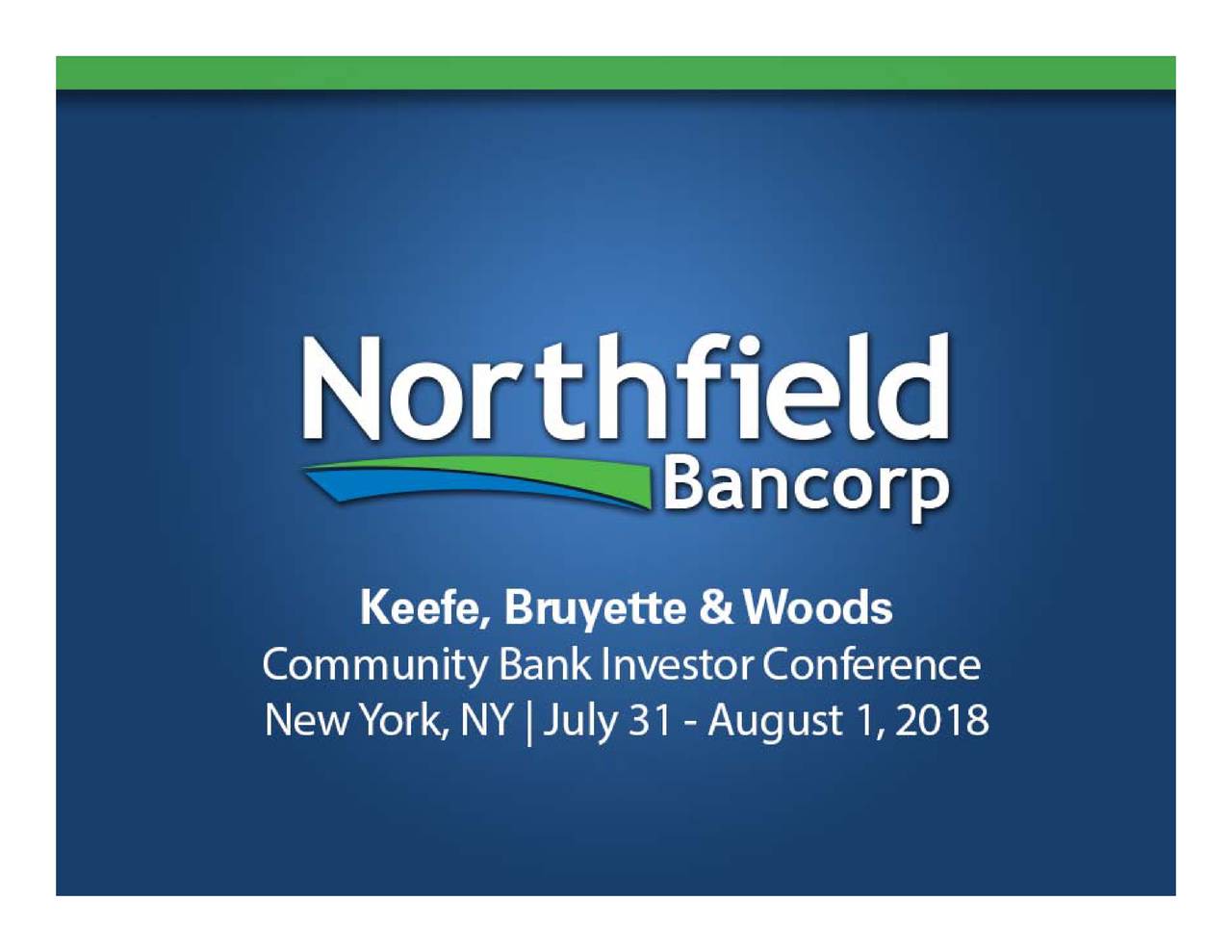 Northfield Bancorp (NFBK) Presents At Keefe, Bruyette, & Woods ...