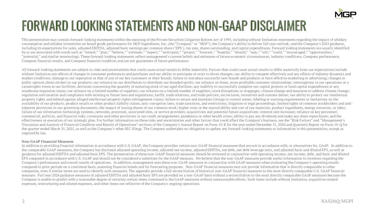 MGP Ingredients, Inc. 2025 Q1 - Results - Earnings Call Presentation ...