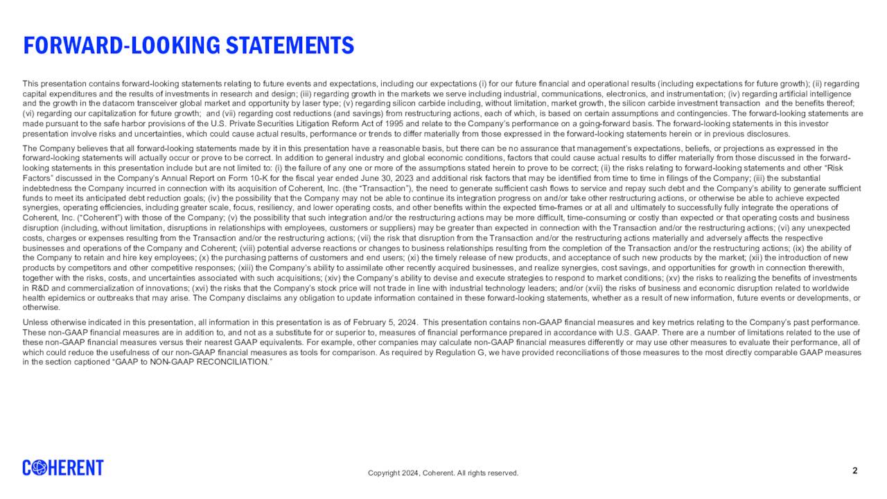 Coherent Corp. 2024 Q2 - Results - Earnings Call Presentation (NYSE ...