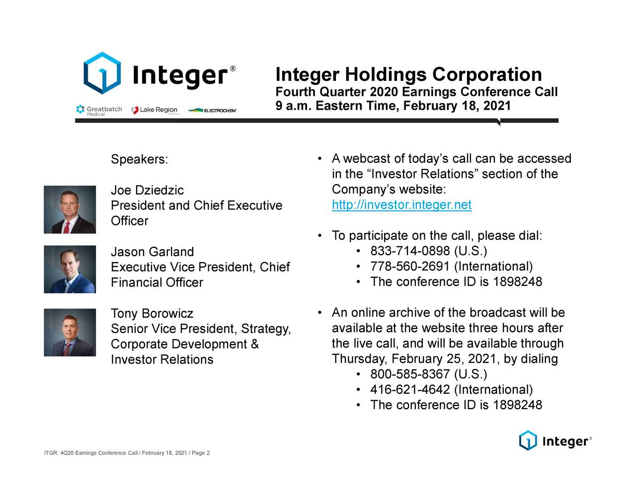 Integer Holdings Corporation 2020 Q4 - Results - Earnings Call ...