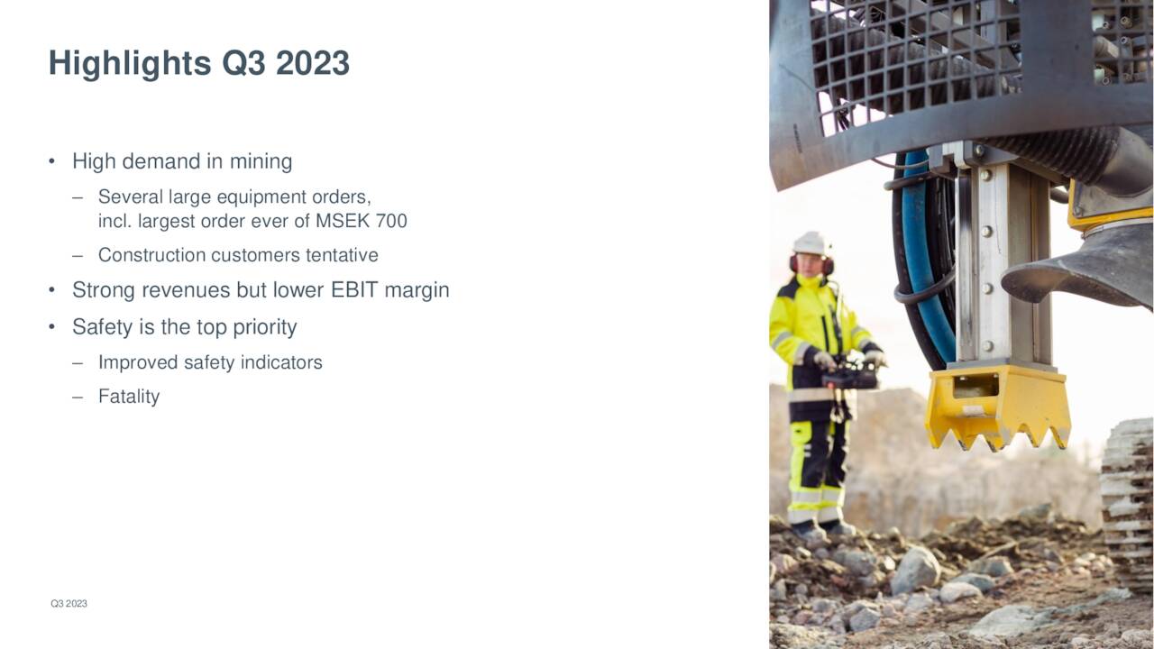 Epiroc AB (publ) 2023 Q3 - Results - Earnings Call Presentation (OTCMKTS:EPOAY) | Seeking Alpha