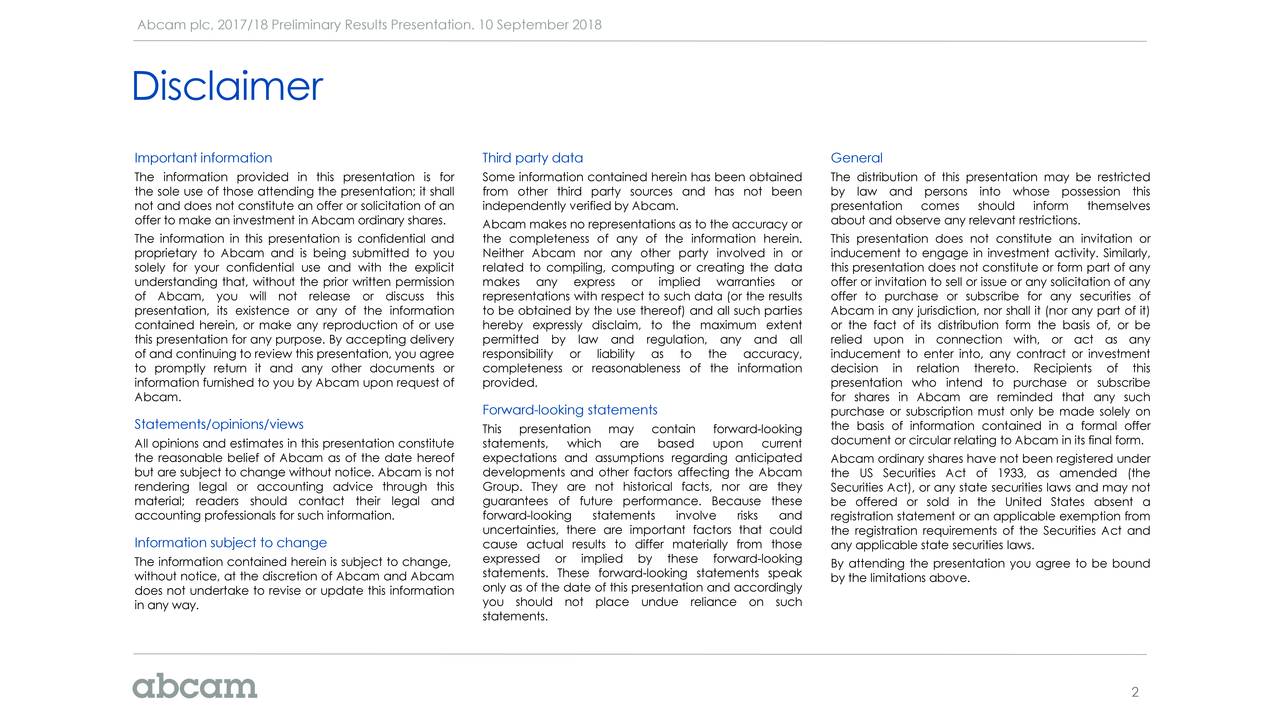 Abcam PLC ADR 2018 Q4 - Results - Earnings Call Slides (OTCMKTS:ABCZY ...